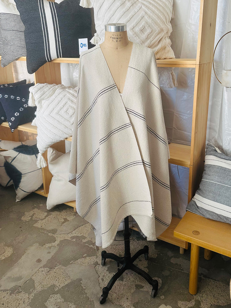Hand Loomed Cotton Offset Stripe Cape