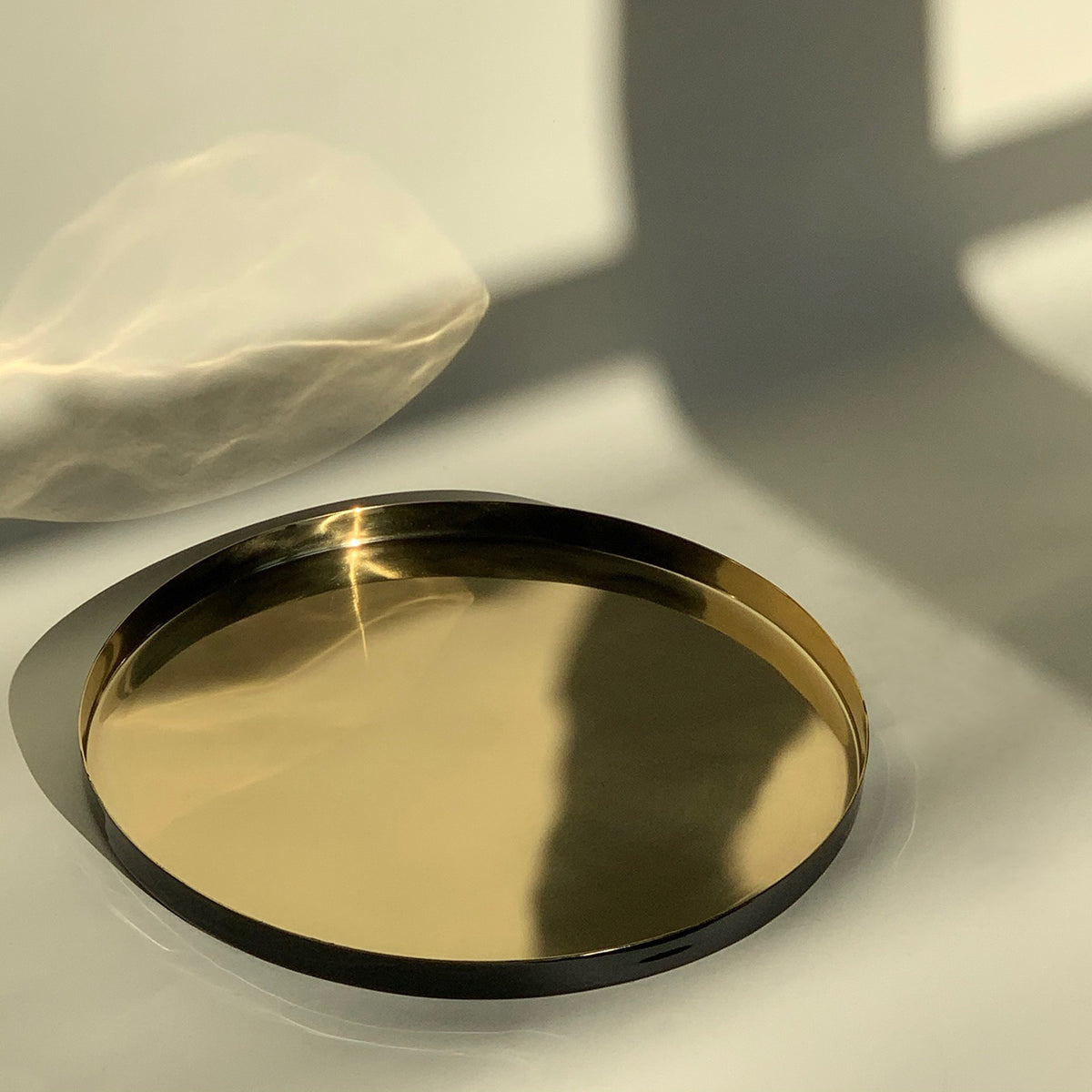 Enamel and Brass Plated Stainless Large Round Tray